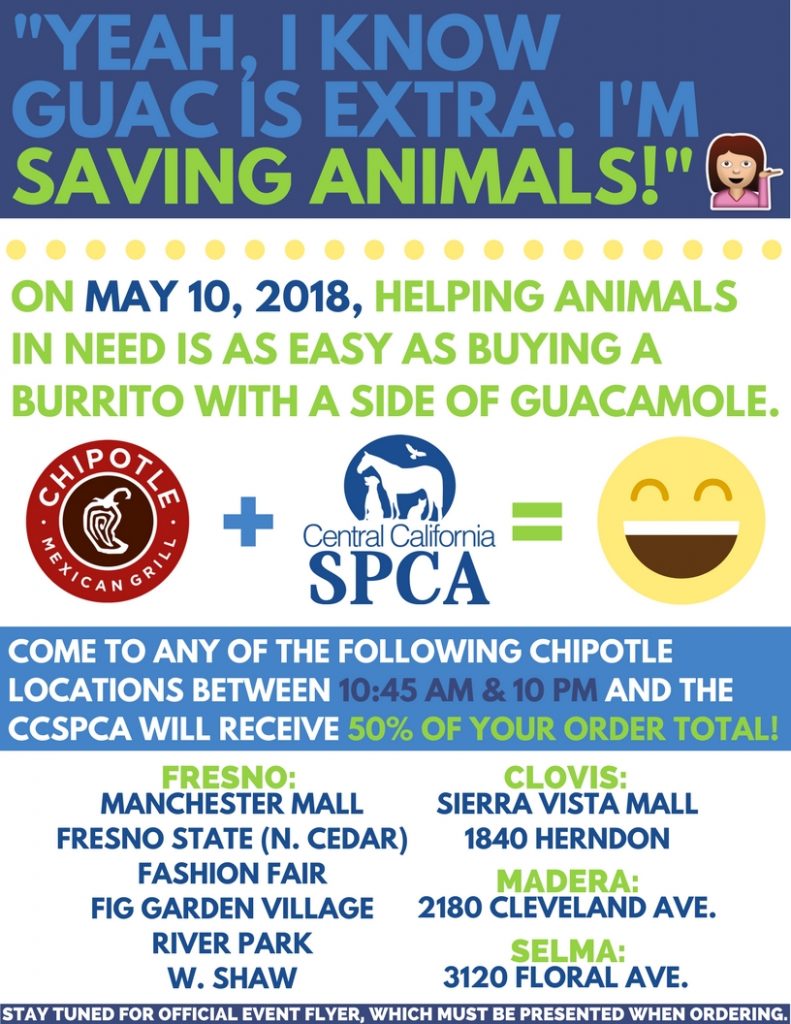 Chipotle Fundraiser – Central California SPCA, Fresno, CA